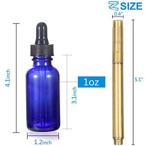 Ruckae Set of 24,1 oz Dropper Bottles with 2 Extra Fine Mist Sprayers, Funnel and Pen- 30ml Thick Cobalt Blue Glass Tincture Bottles with Eye Droppers - Leakproof Essential Oils Bottles