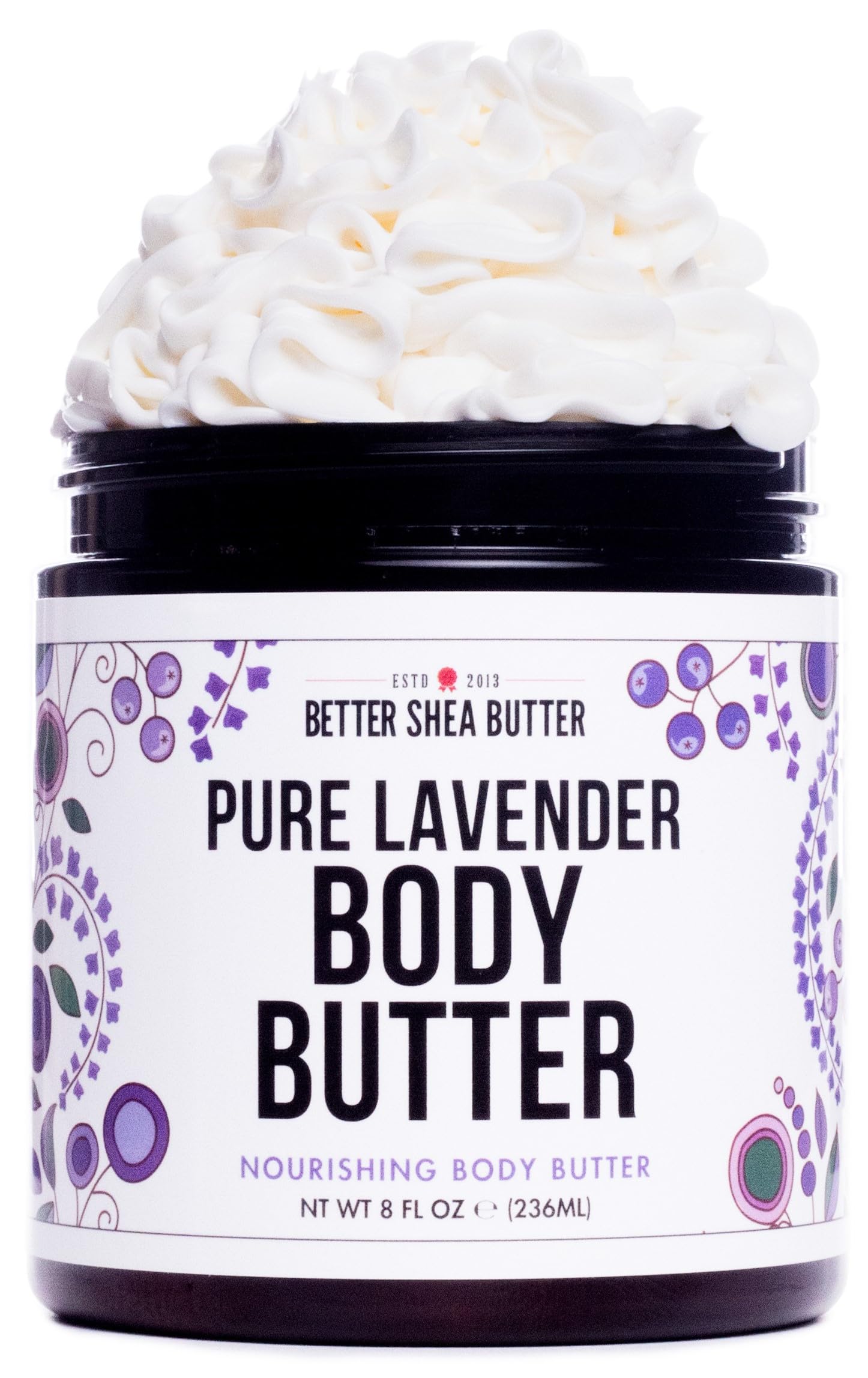 Lavender Body Butter with Shea Butter, Jojoba Oil & Lavender Essential Oil - Natural Lotion for Women, Non-Greasy Moisturizer for Dry Skin, Whipped Body Cream with Lavender Oil for Skin