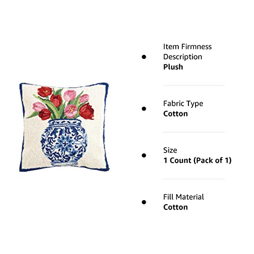 Peking Handicraft 30SER515AC16SQ Chinoiserie Vase Tulips Hook Pillow, 100% Wool and Cotton