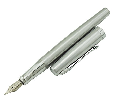 erofa Duke 209 Bent Nib Fountain Pen Set with Ink Refills Converter, Steel Sliver
