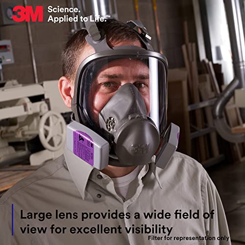 3M Full Facepiece Reusable Respirator 6900, NIOSH, Large Lens, ANSI High Impact Eye Protection, Silicone Face Seal, Four-Point Harness, Comfortable Fit, Painting, Dust, Chemicals, Large