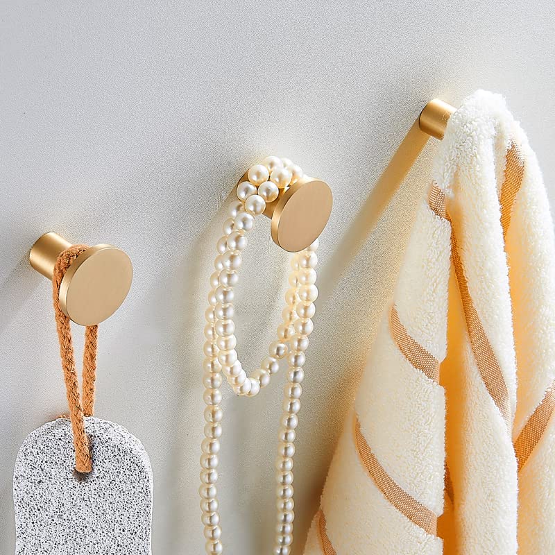 IVAILEX 4 Pack Wall Hooks for Hanging Gold Hooks Solid Brass Decorative Towel Hooks Coat Hooks Wall Mounted Key Hooks for Wall (Round.)
