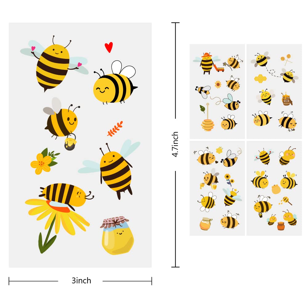 24 Sheets Bumble Bee Temporary Tattoos, Birthday Decorations Bee Party Favors