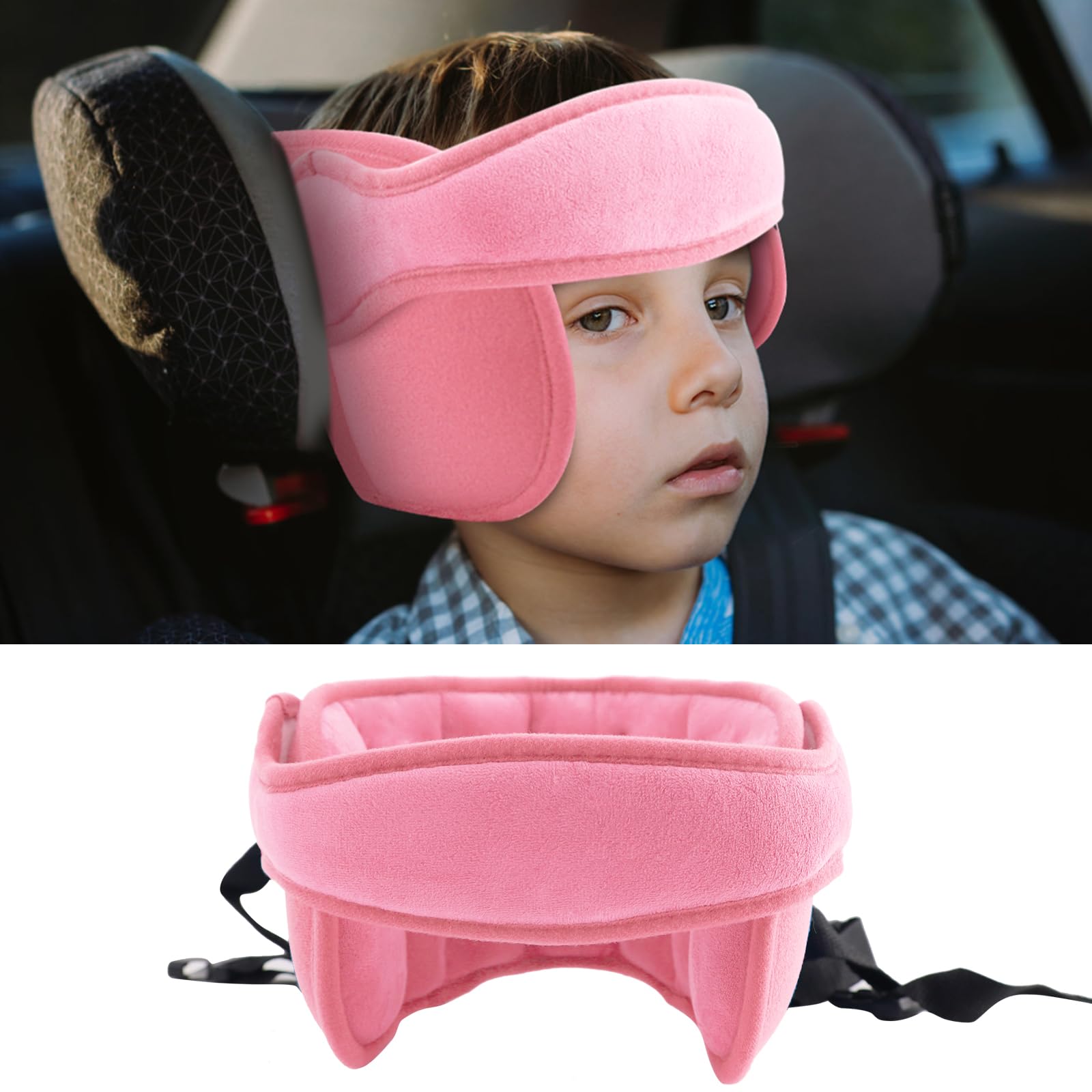 vocheer Baby Car Seat Head Support Band, Adjustable Carseat Sleep Nap Aid Holder Belt Head Protection Strap for Kids 1-5 Years Old Pink