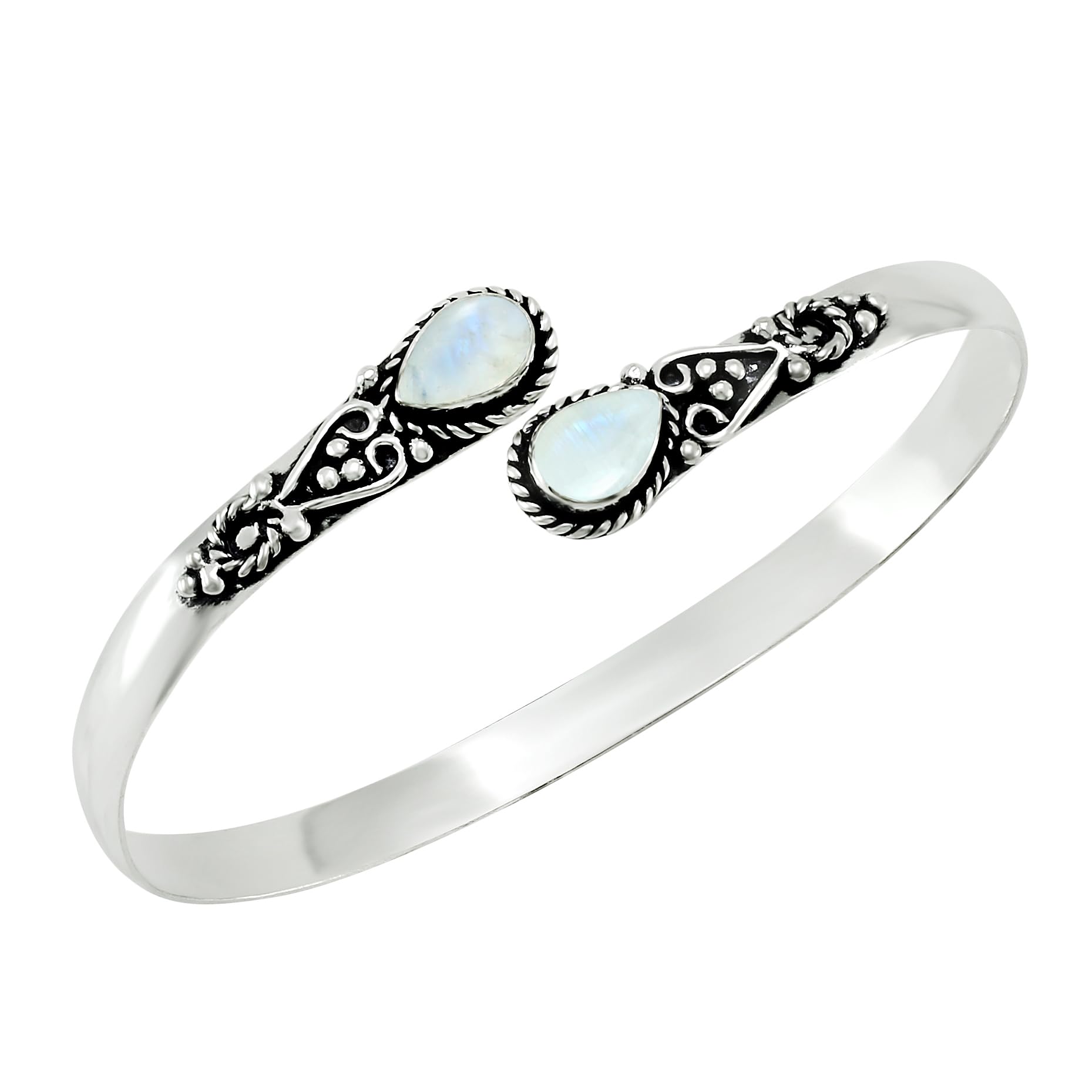 3.05 Cts Moonstone Bangle For Women Silver Overlay Handmade Vintage Boho Style Jewelry Mother'S Day Gifts For Mom Wife