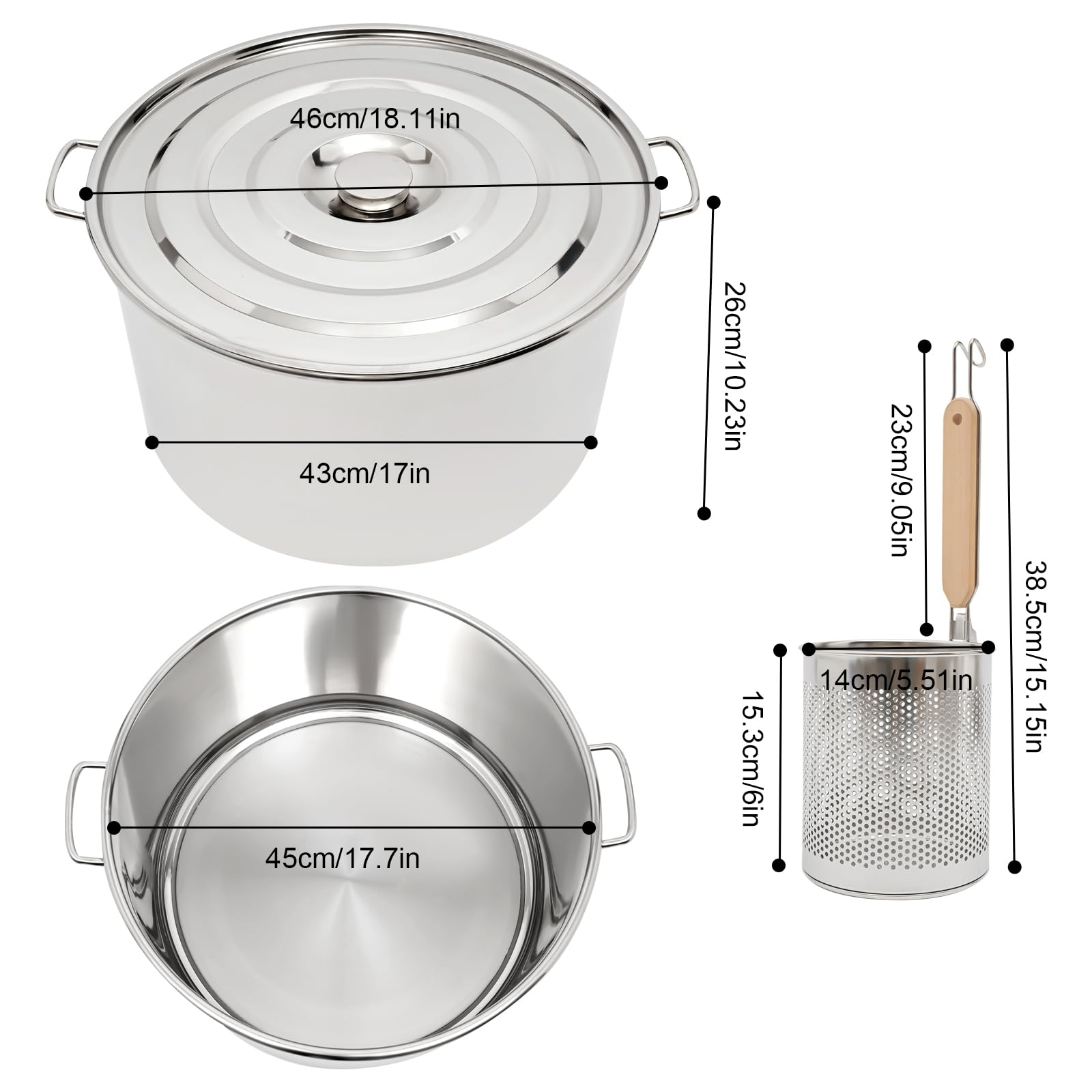 5 Holes Pasta Cooker,Insert Set Stainless Steel Pasta Pot,Lightweight Pasta Cooking Tool With Strainer Basket for Home Kitchen Restaurant 37L/39qt