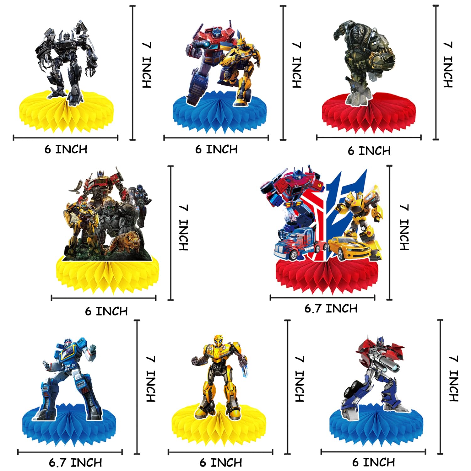 8Pcs Honeycomb Centerpieces for Transformers, Birthday Party Decoration for Transformers,Table Decorations Theme 3D