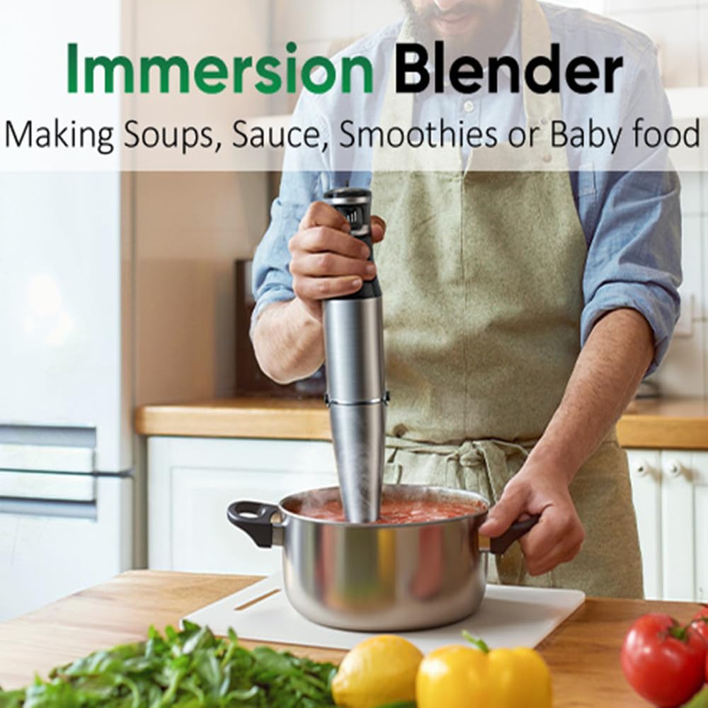 5 IN 1 Immersion Blender Handheld Set 1000W Heavy Duty Hand Blender with Milk Frother, Beaker, Whisk, Chopper Stick Blender Emulsifier for Soup, Smoothie, Puree