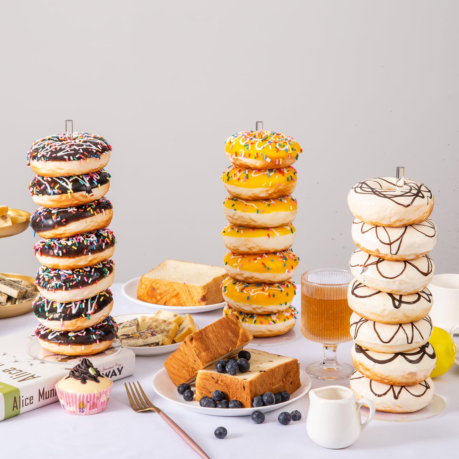 4PCS Acrylic Donut Stand, Donut Holder Stands for Dessert Table, HENABLE Clear Donut Display Stand Tower, Bagel Stand Holder, Doughnut Stand for Party, Christmas, Birthday and New Year