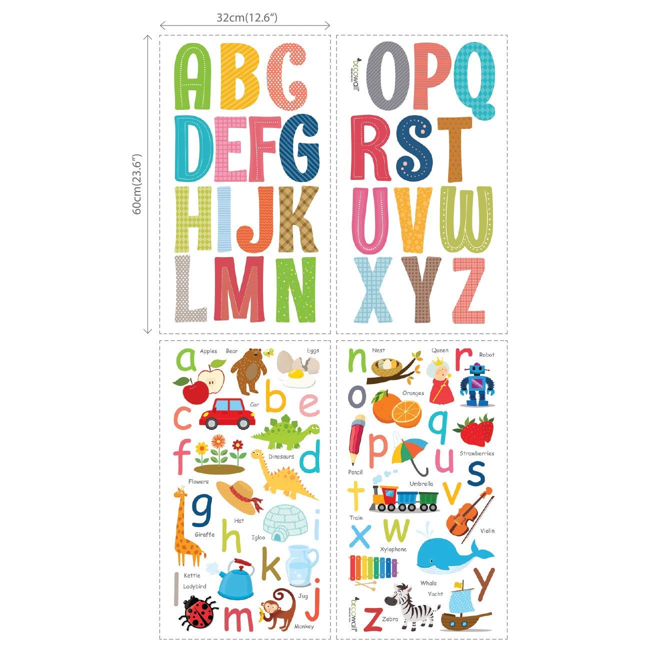 DECOWALL DA-1701 Alphabet ABC with Pictures Kids Wall Stickers Wall Decals Peel and Stick Removable Wall Stickers for Kids Nursery Bedroom Living Room (Large) d?cor