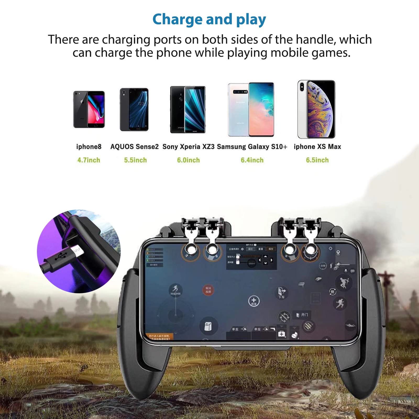 Acupress Mobile Game Controller w/Silent Cooling Fan/Phone Holder/Finger Sleeves for PUBG/Fortnite Fits for all Phones Within 4.7-6.5 Inches(Phone Controller for iOS/Android)