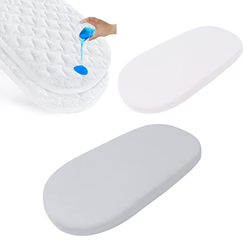 Baby Waterproof Bassinet Mattress Pad Cover and 100% Cotton Sheet(White+Grey), 18" x 30"