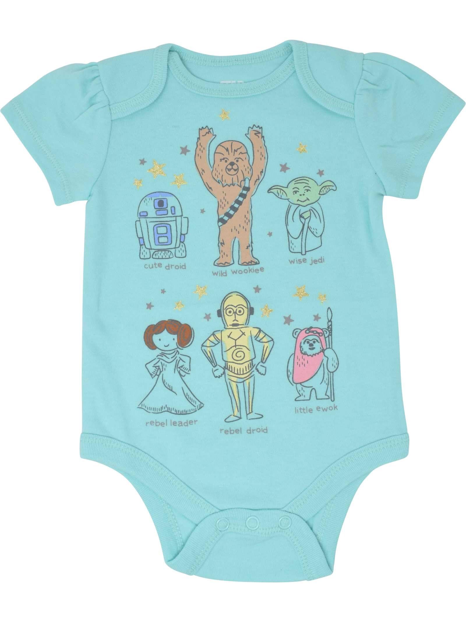 STAR WARS Baby Girls 5 Pack Bodysuits Princess Leia Yoda Chewbacca 3-6 Months