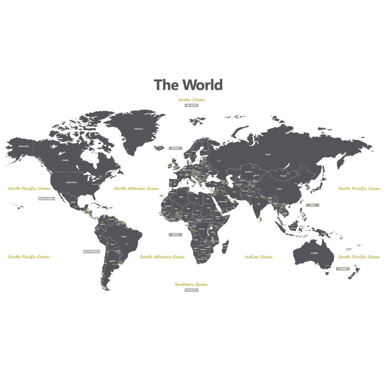 DECOWALL DL2-1509G Large Modern Grey World Map Kids Wall Stickers (46x27 inch) Wall Decals Peel and Stick Removable Wall Stickers for Kids Nursery Bedroom Living Room Decor