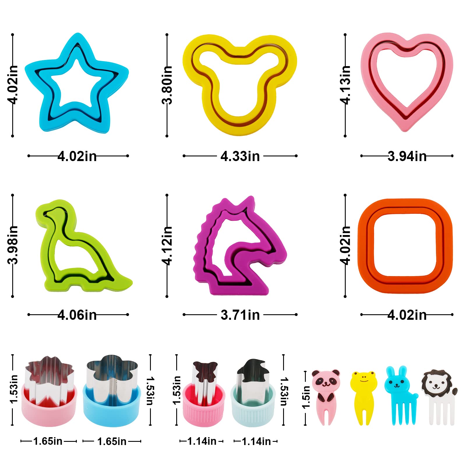 36pcs Sandwich Cutter and Sealer for Kids, Cookie Cutters, Food Picks, Cute Lunch Bento Accessories for Kids, Cookie Cutter, Dinosaur Mickey Mouse Unicorn Shapes Uncrustables Sandwich Maker