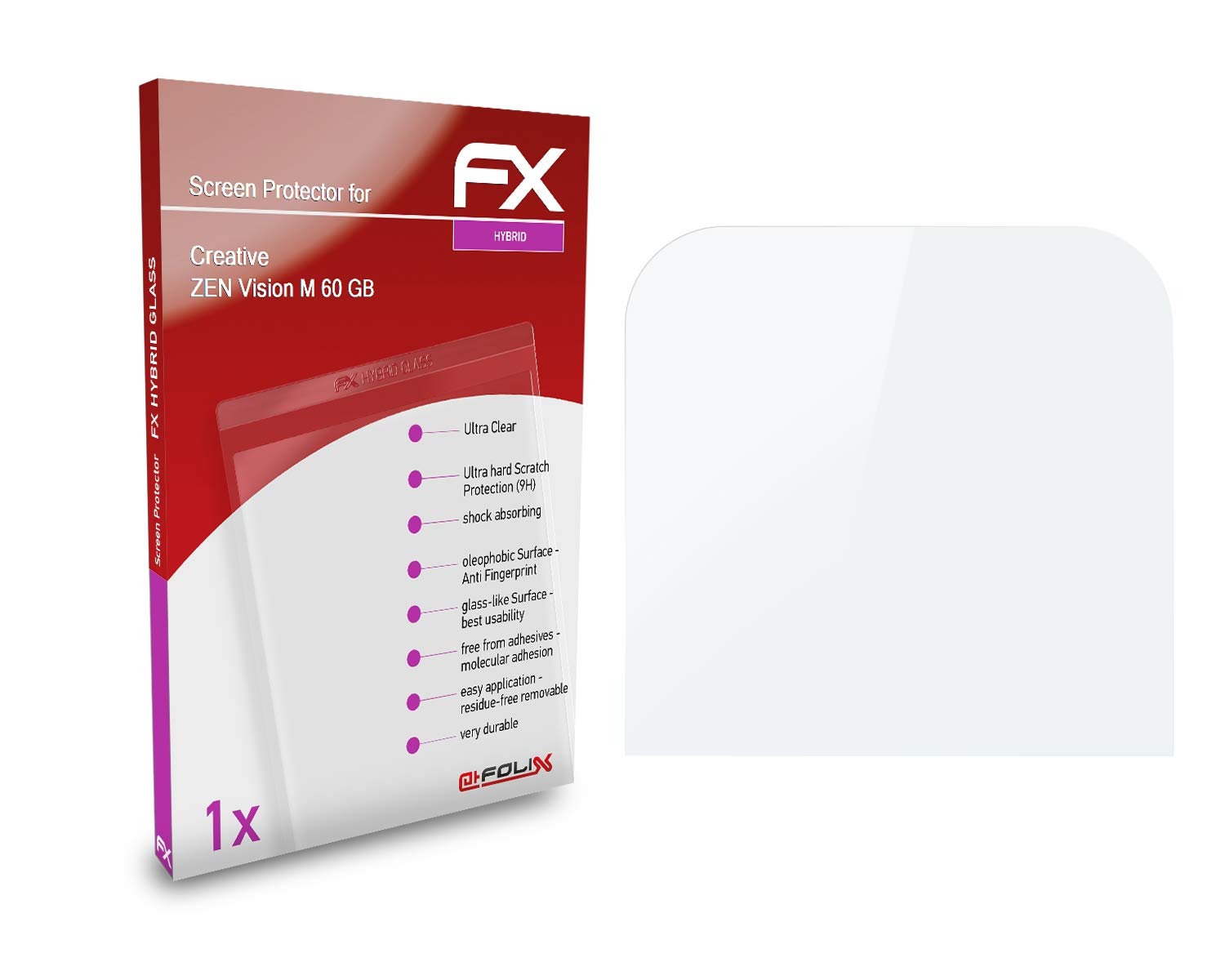 atFoliX Plastic Glass Protective Film compatible with Creative ZEN Vision M 60 GB Glass Protector, 9H Hybrid-Glass FX Glass Screen Protector of plastic