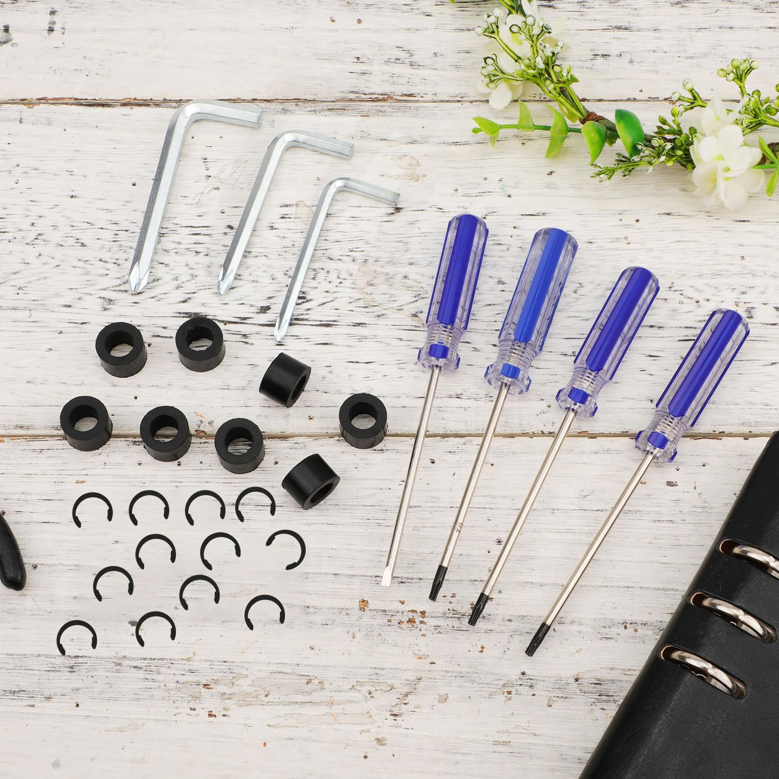 8pcs Rubber Roller Resolution for Cricut Maker and 12pcs Rubber Roller Replacement, Keep Rubber from Moving Retaining Clip Rings Compatible with Cricut Maker with Repair Parts