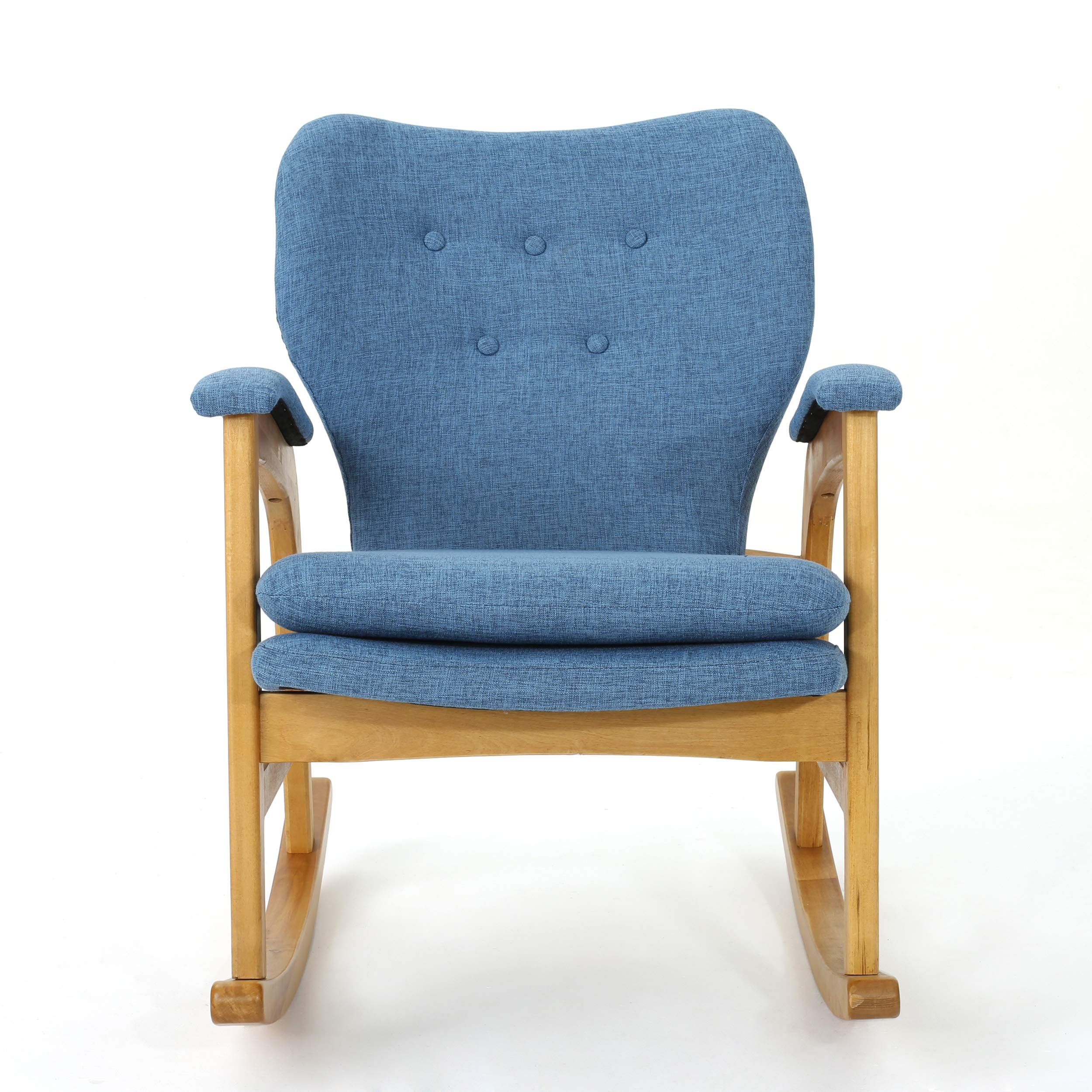 Christopher Knight Home Brannt Mid-Century Fabric Rocker, Muted Blue / Light Walnut