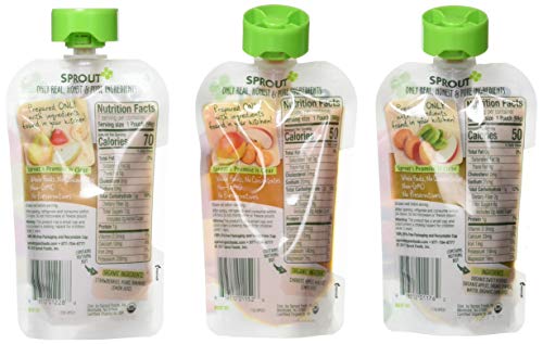 Sprout Organic Baby Food, Stage 2 Pouches, 6 Flavor Fruit & Veggie Variety Pack, 3.5 Oz Purees (Pack of 12)