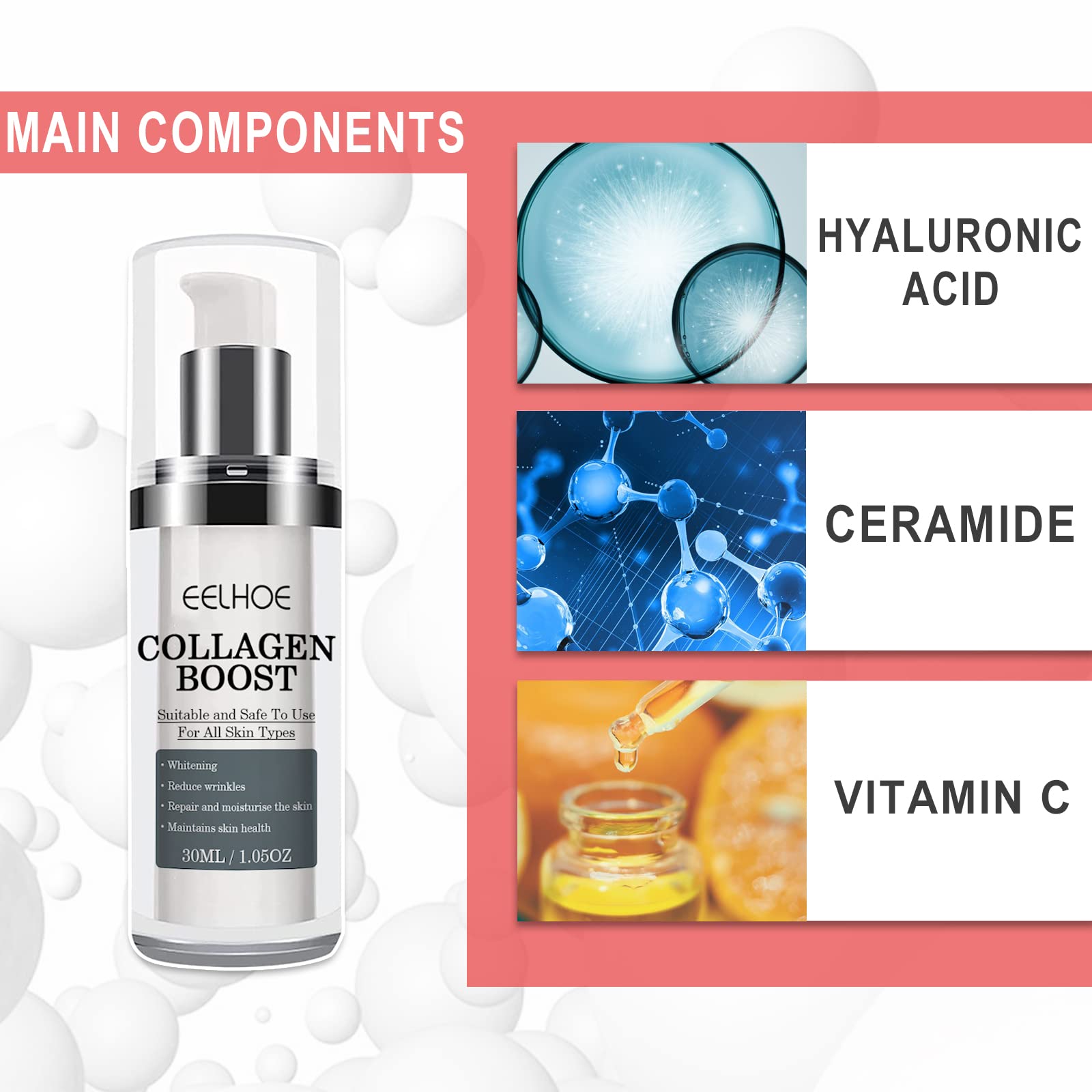 2Pcs Rubrial Nature Suero De Colageno Y Elastina, EELHOE Collagen Boost Anti Aging Serum, Phix Philler Peptide Serum, EELHOE Collagen Anti-Wrinkle Cream, JAYSUING Collagen Boost Serum
