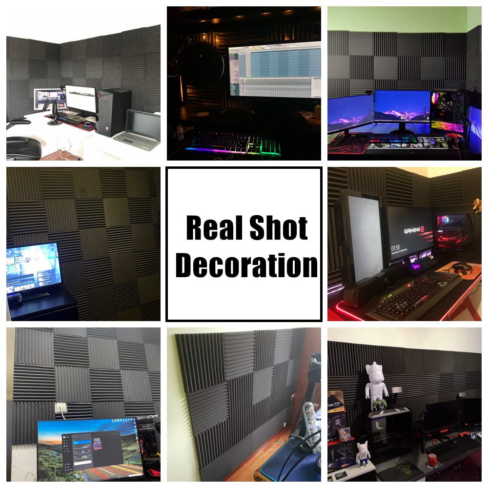 24 Pack 12'' x 12'' x 1'' Acoustic Foam High Density Sound Insulation Proofing Sponge Absorption Flame Retardant Panel Soundproof Wall Panels for Home Studio