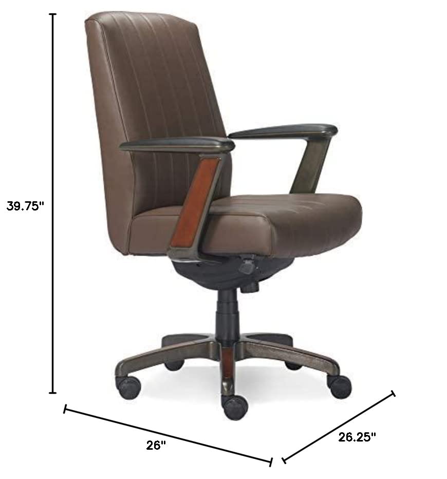 La-Z-Boy Bennett Modern Executive Lumbar Support, Rich Wood Inlay, High-Back Ergonomic Office Chair, Bonded Leather, Brown 26D x 26.25W x 39.75H in
