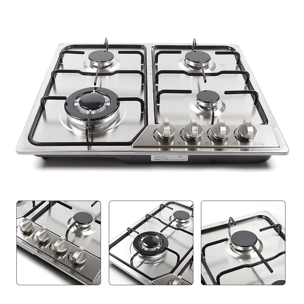 23″x20″ Built in Gas Cooktop 4 Burners Stainless Steel Stove with NG/LPG Conversion Kit,4 Burner Stove Gas Propane Range Tempered Ignition Camping Glass Cooktop