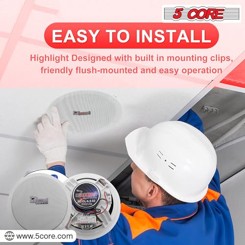 5 CORE 6.5β Inch Outdoor Indoor in Ceiling Speaker, Flush Mount in Wall Universal Speakers Waterproof for Paging Restaurant, Placement, Covered Porches CL 6.5-12 2W 6PCS