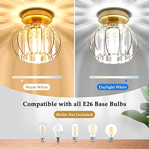 2-Pack Semi Flush Mount Ceiling Light Fixtures Small Crystal Farmhouse Black Metal Cage Indoor Industrial Ceiling Lights for Living Room Hallway Bathroom Entryway Kitchen