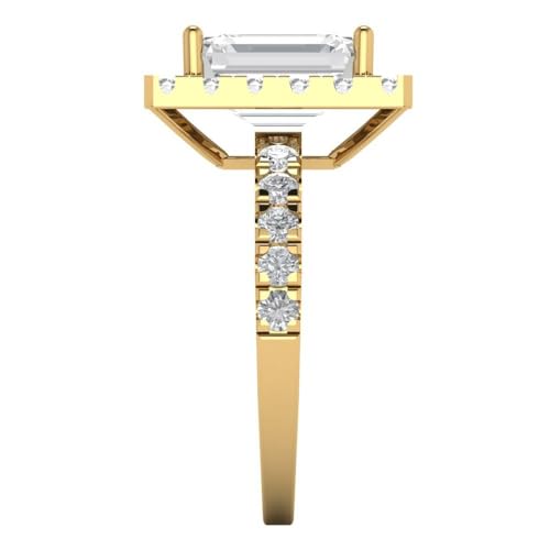 3.84 Ct Emerald Cut Clear Simulated Diamond 14K Yellow Gold halo Solitaire with Accents Engagement Anniversary Ring Size 3.75