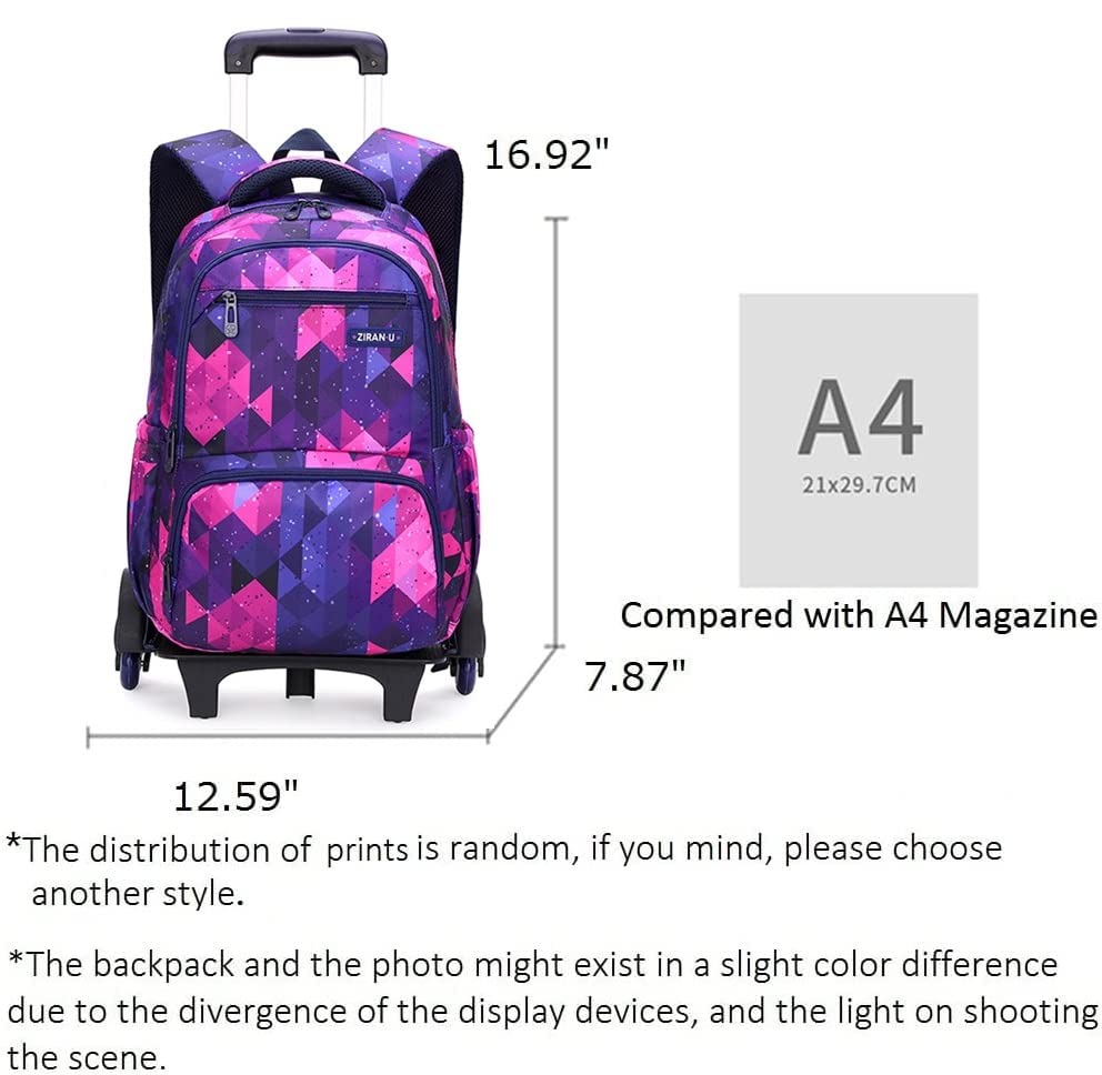 ETAISHOW Boys Girls Rolling Backpack Primary Schoolbag Galaxy-Print Kids Luggage Wheeled Rucksack with 6 Wheels