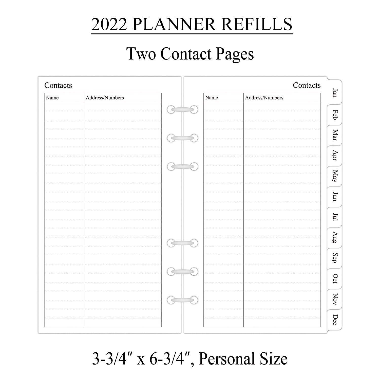 2022 Weekly & Monthly Planner Refill, 3-3/4" x 6-3/4", from January 2022 to December 2022, Personal Size/Size 3