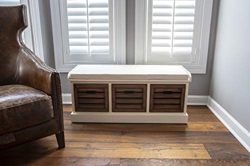 Decor Therapy Melody Three Drawer Bench with Cushion Wood White Honeynut (FR6337) White and Honey