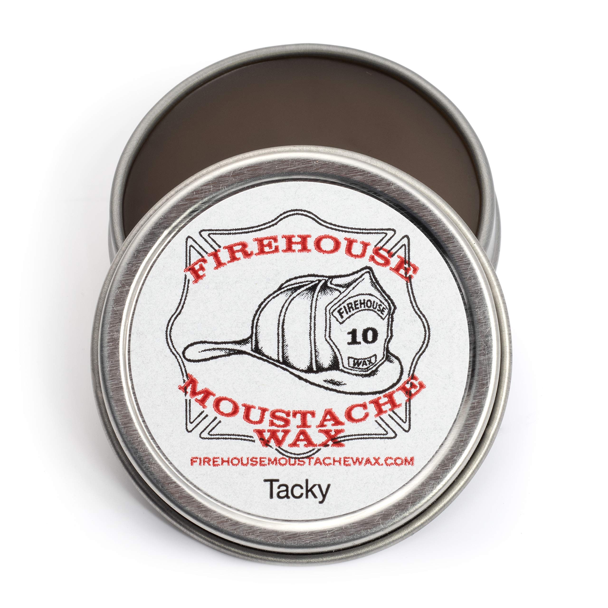 Firehouse Moustache Wax WACKY TACKY - Strong Heavy-Duty Dark Mustache & Beard Wax, Naturally Scented & Colored, All-Weather Mustache Wax (1 Ounce Tin); HANDMADE in Small Batches by John the Fireman
