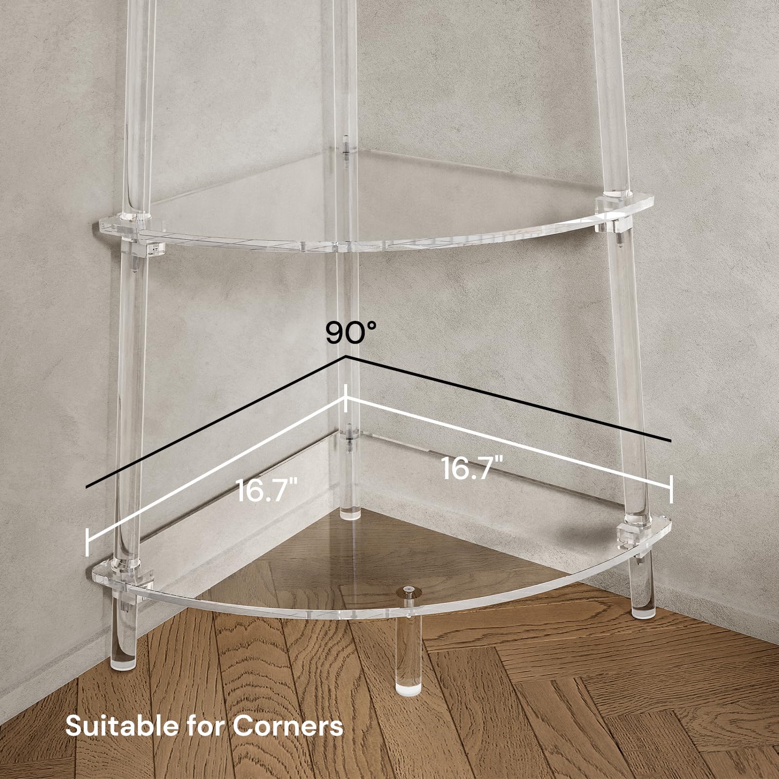 CRTERICX Acrylic Corner Bookshelf, 61" H, 5-Tier Clear Ladder Bookcase for Small Spaces, Multipurpose Corner Shelf for Living Room, Bathroom, Office