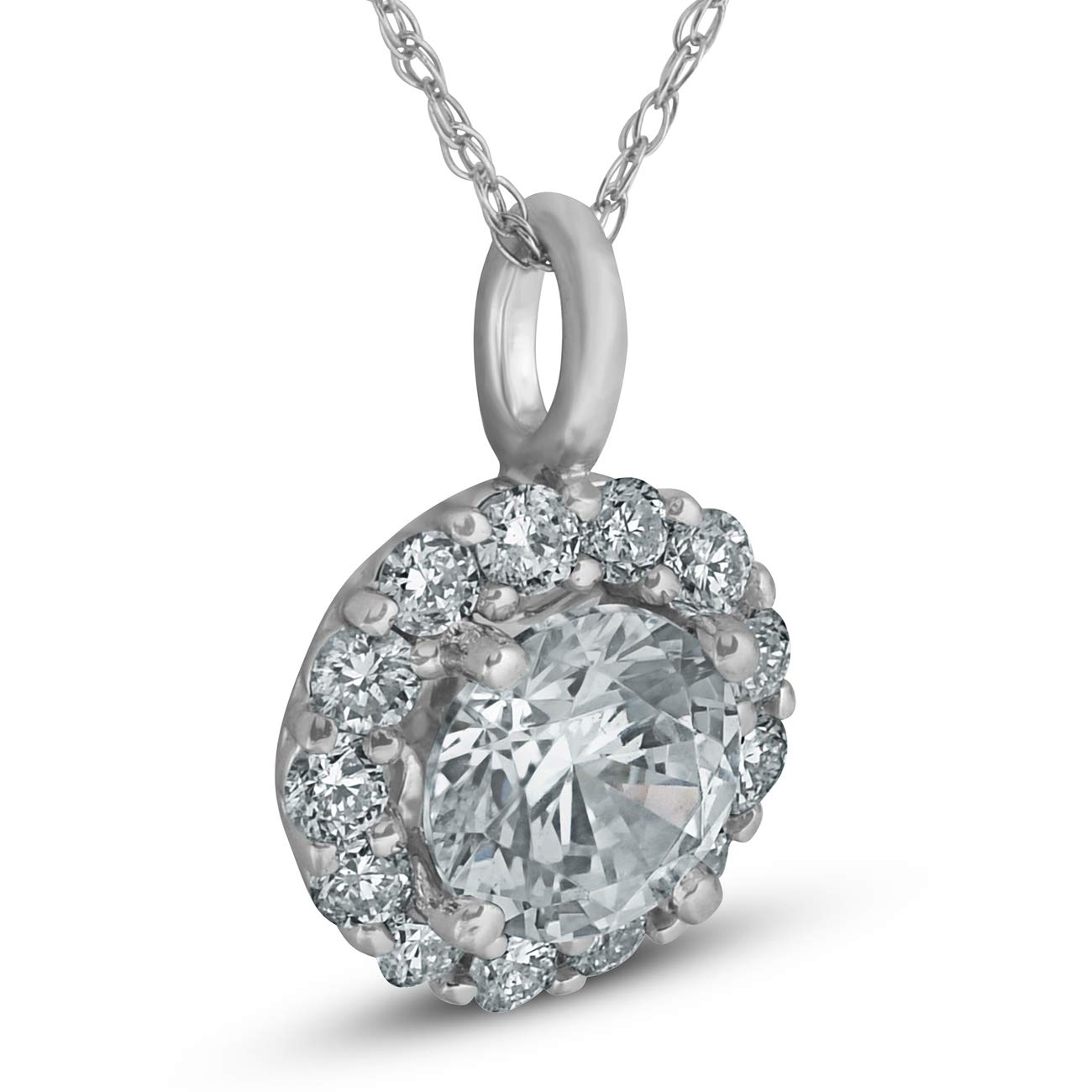 3/4 Ct TW Round Cut Diamond Halo Solitaire Pendant 14k White Gold Necklace