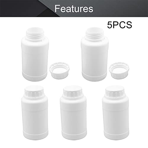 Othmro 5Pcs 8.45oz/250ml Plastic Bottles, Lab Cylindrical Chemical Reagent Bottle, Wide Mouth Laboratory Reagent Polyethylene Bottle, Sample Sealing Liquid Storage Container for Food Store White