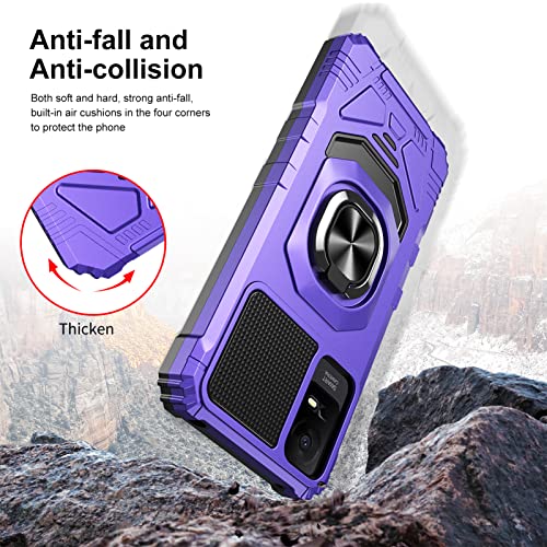 Ailiber for TCL ION X Phone Case, TCL ION V Case with Screen Protector, Ring Kickstand for Magnetic Car Mount, Military Grade, Heavy Duty Shockproof Protective Cover for TCL IONX/TCL IONV-Purple