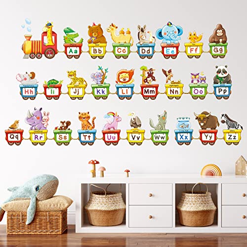 DECOWALL BA-2006 Animal Alphabet Train Kids Wall Stickers ABC Decals Peel and Stick Removable Wall Stickers for Kids Nursery Bedroom Living Room d?cor Jungle Education
