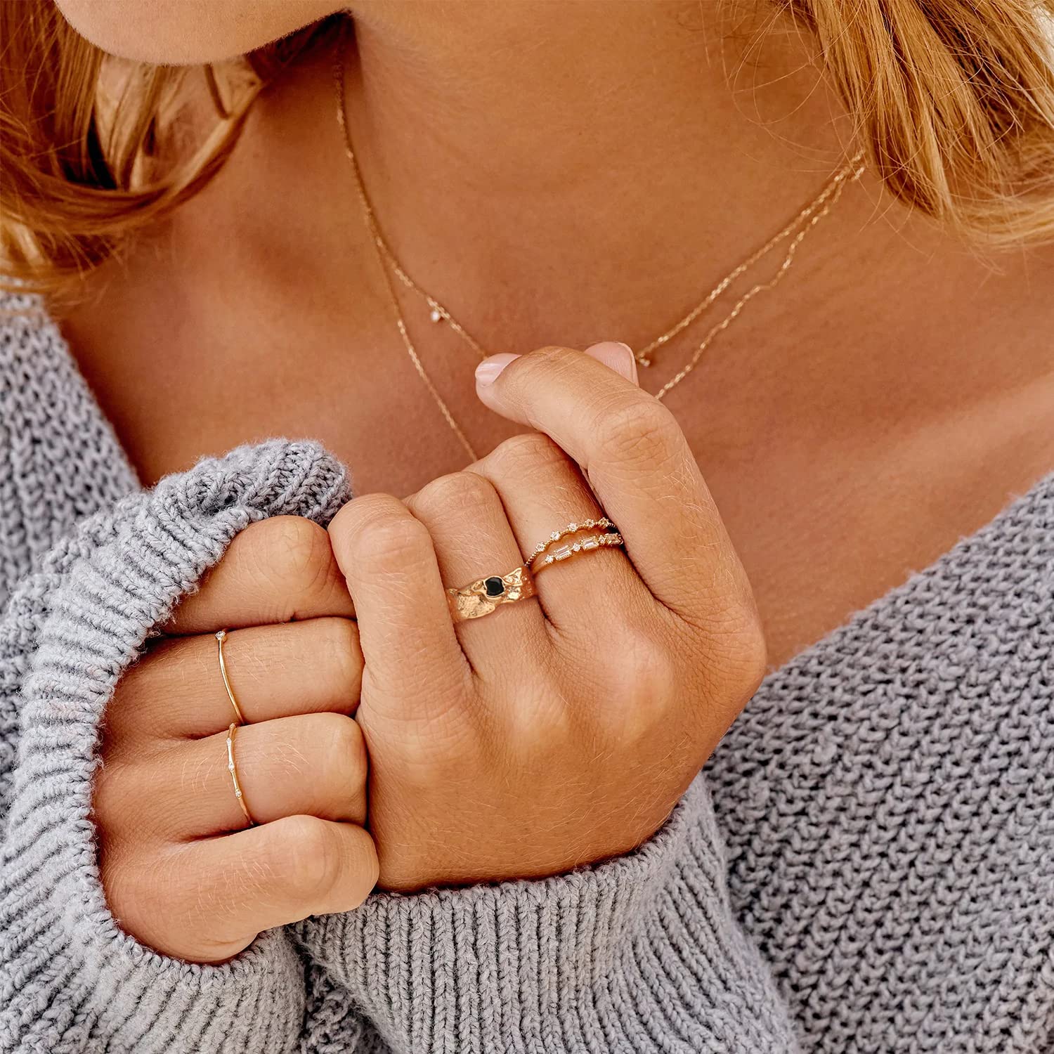 18K Gold Chunky Knuckle Rings Stacking Midi Thumb Finger Rings Black Obsidian Signet Rings Vintage Dome Jewelry for Women
