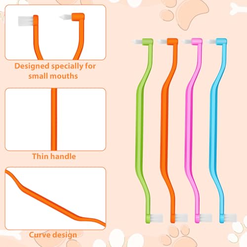 4pcs Dual Sided Cat Tooth Brush Small Dog Toothbrush Pet Toothbrush Teeth Cleaning with Micro Brush Head & Curved Handle Cat Dental Care Supplies