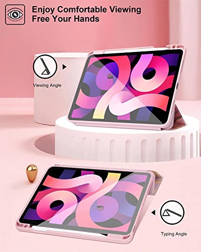ZtotopCases for iPad Air 6th Generation 11 Inch Case M2 2024 & iPad Air 5th/4th Gen 10.9 Inch 2022/2020 & iPad Pro 11" 2018 1st with Pencil Holder, Soft TPU Back Slim Trifold Smart Cover, Marble Pink