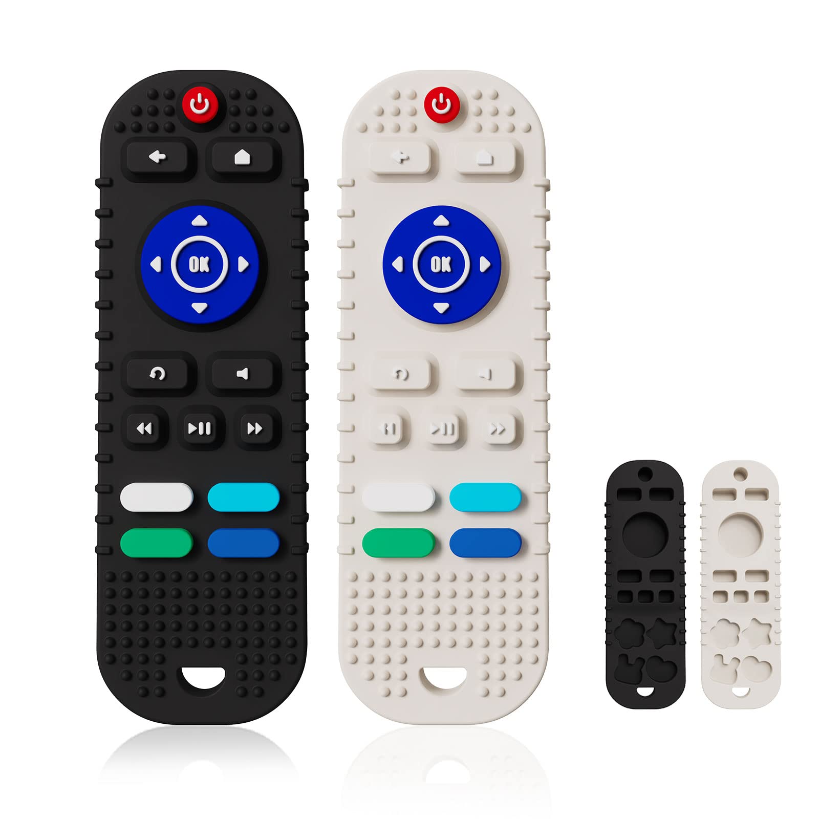 2-Pack Silicone Remote Control Baby Teether Toys, Teething Toys for Toddler, Chew Toy for Baby 6-12 Months, Sensory Press Toy (Black + Creamy White)