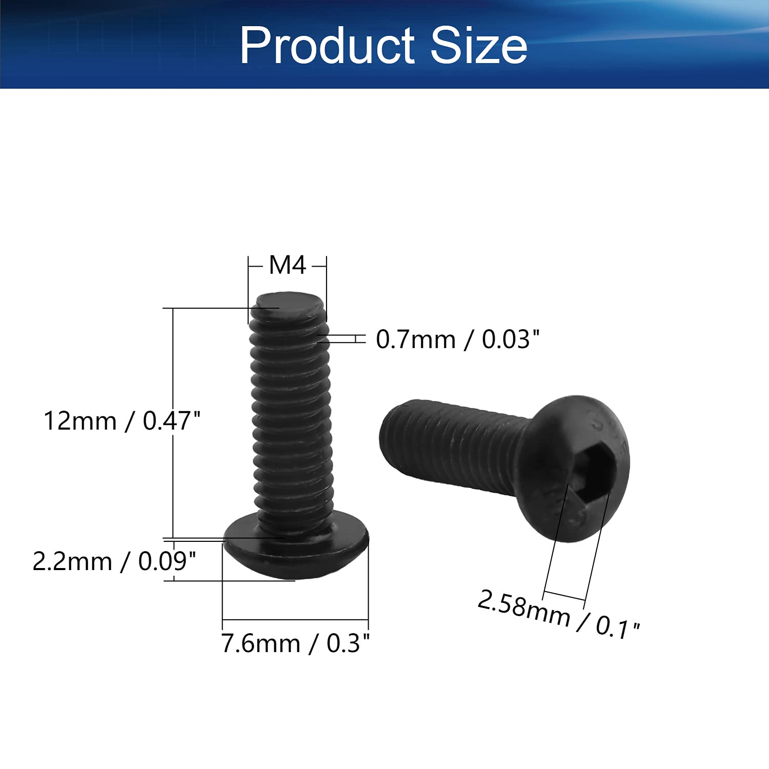 Yinpecly M4x12mm Hex Socket Head Machine Screws Carbon Steel Inner Hex Socket Round Head Screw Fasteners Furniture Bolts Black Tone 50Pcs