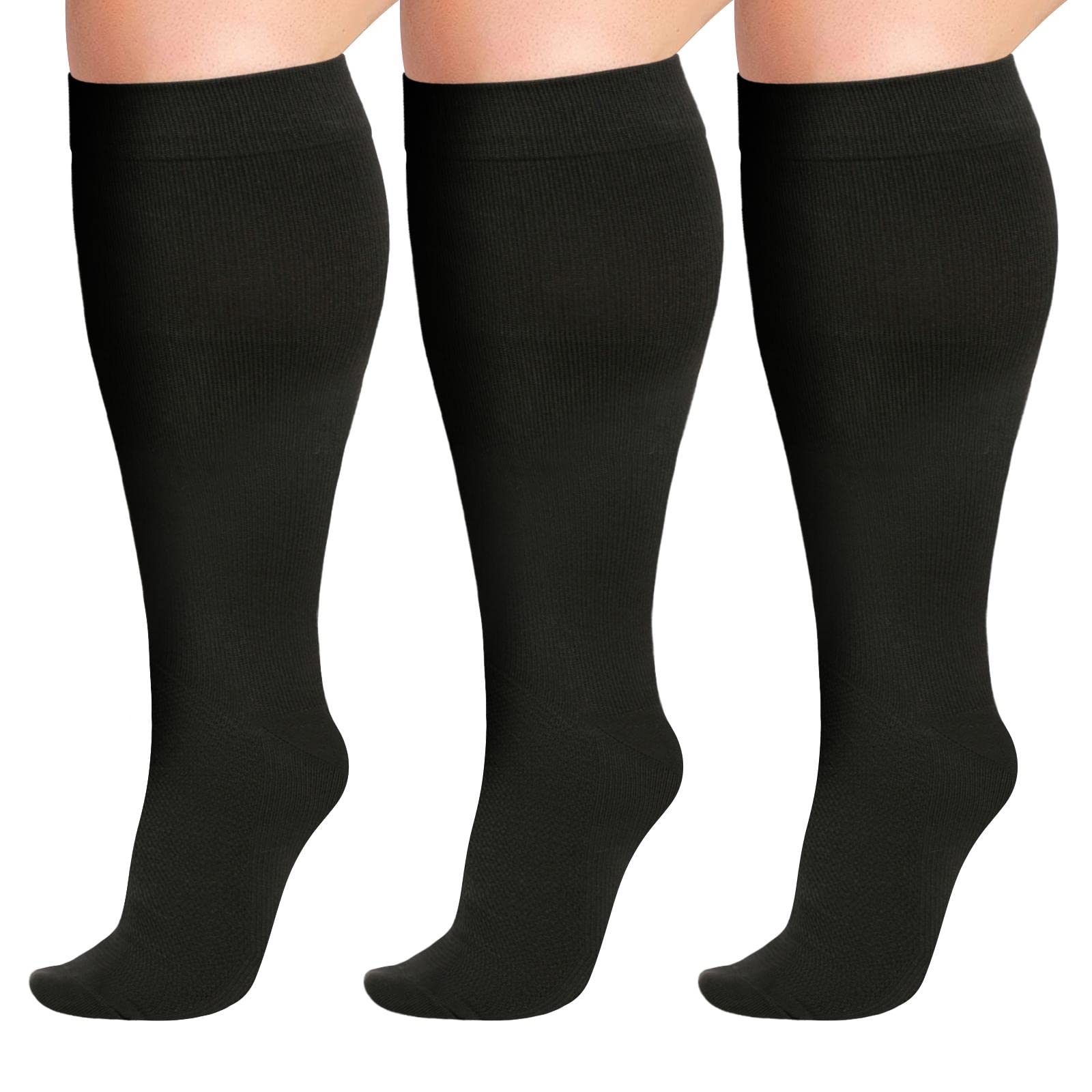 3 Pairs Compression Socks for Women Plus Size Compression Socks for Women Wide Calves,Black 3XL