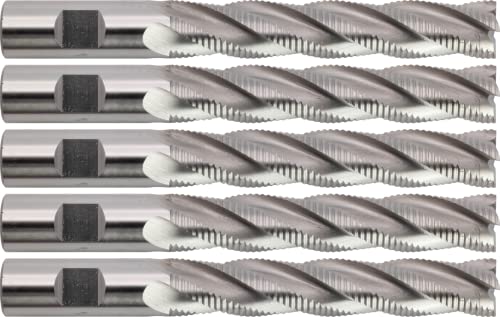 5 pcs M42 Cobalt Roughing End Mills, Square Nose, Fine Pitch, Bright (Uncoated) Finish, 3/4" Mill Diameter, 4" Length of Cut, 6-1/4" Overall Length, 4 Flute, Center Cutting