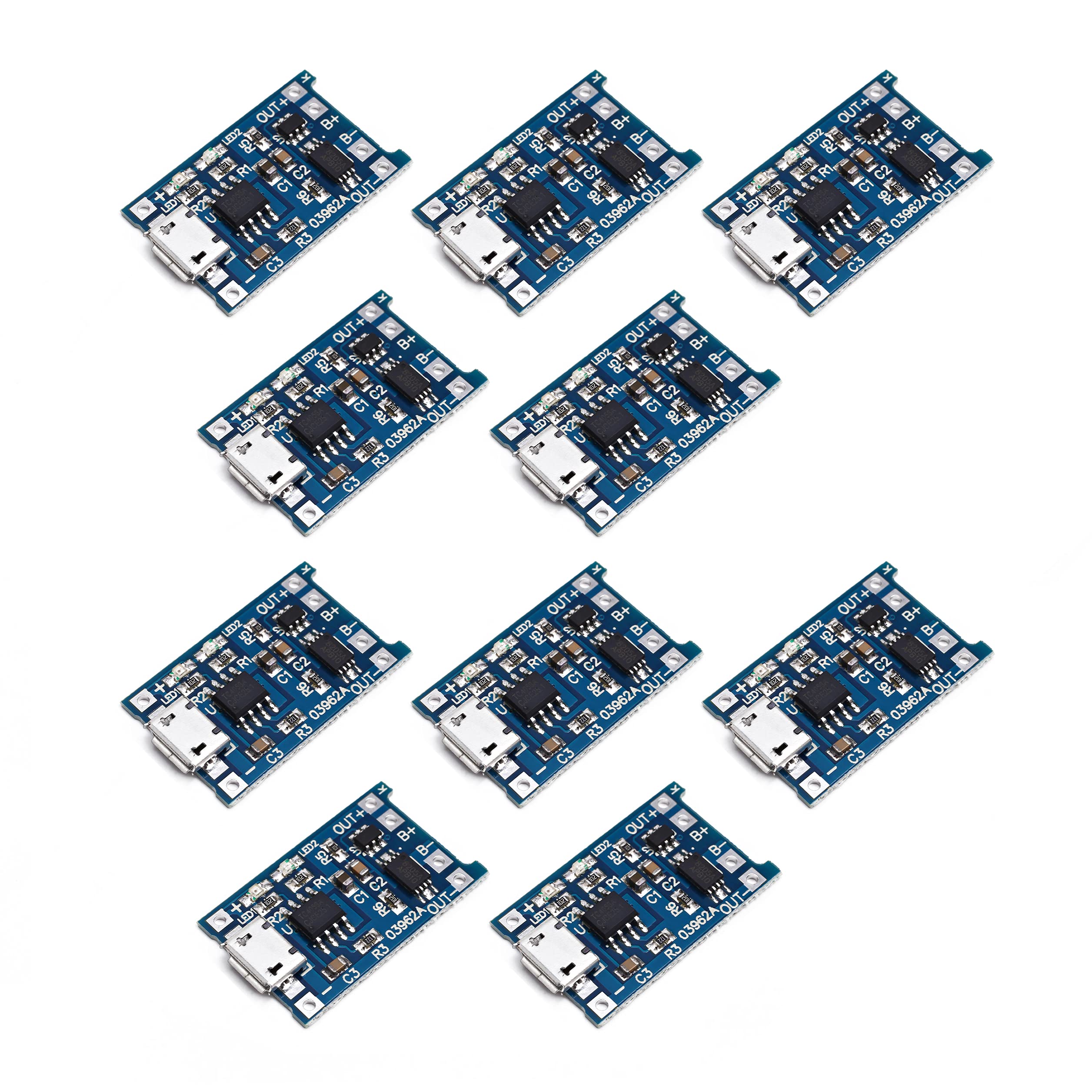Songhe TP4056 Charging Board Module Micro USB 5V 1A 18650 Li-ion Lithium Battery Charger Module with Protection Dual Functions (10PCS)