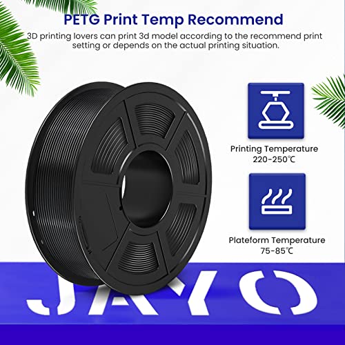 JAYO PETG 3D Printer Filament, 1.75mm PETG Filament 2KG Spool, Consumable Dimensional Accuracy +/-0.02mm, Printing Material fit for FDM 3D Printers, PETG Black+Black