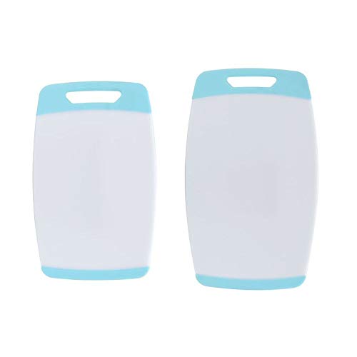 Farberware Nonstick Poly Cutting Board Set, 2-Piece, White with Aqua Trim