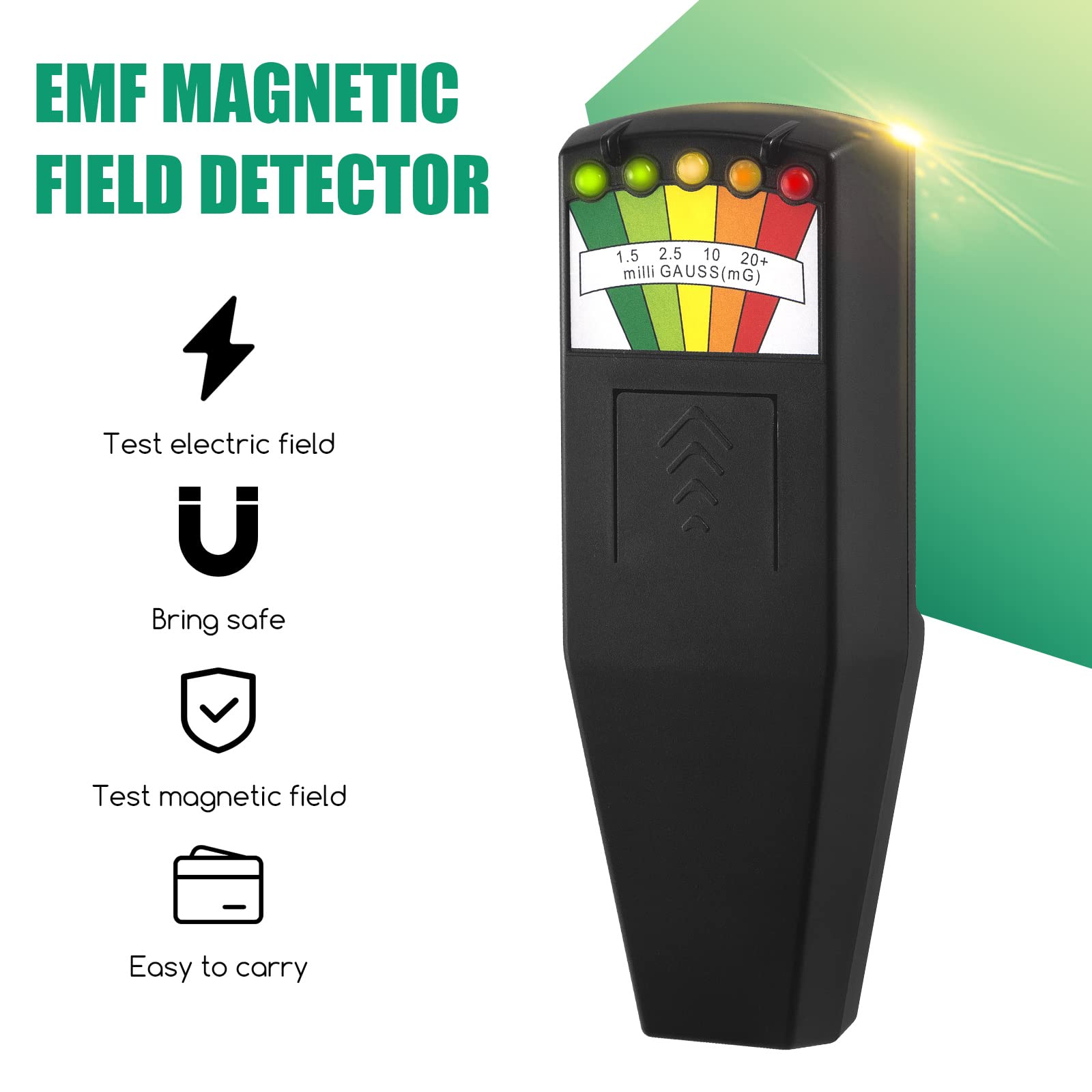 5 LED EMF Meter Magnetic Field Detector Ghost Hunting Paranormal Equipment Detector Portable EMF Reader Tester for Home EMF Inspections, Office & Outdoor Ghost Counter
